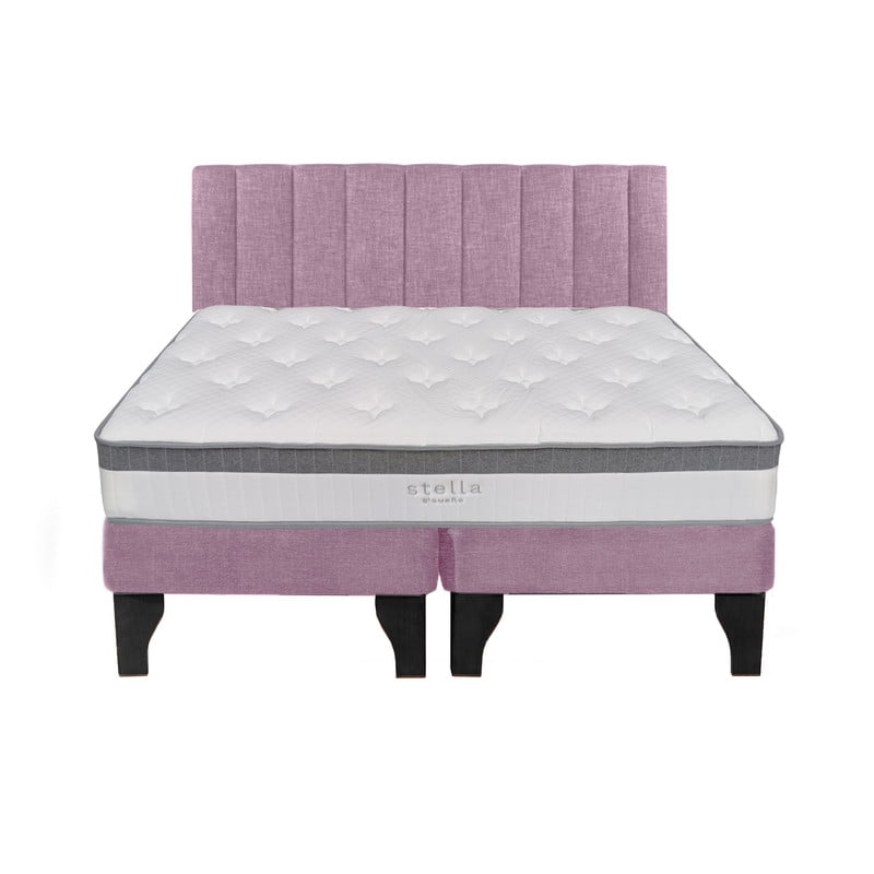 Cama Europea Stella 2 Plazas + Respaldo Tubular Negro Rosada | Lider