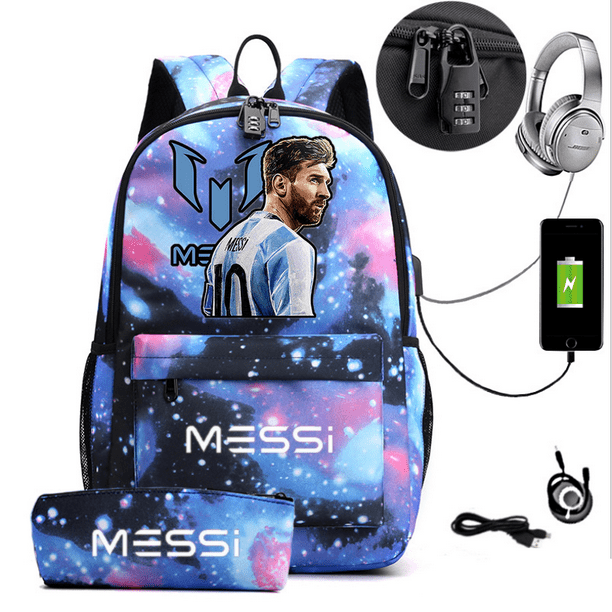 Messi Backpack Boys Girls Laptop Capacity School Bag Usb Charging Anti ...