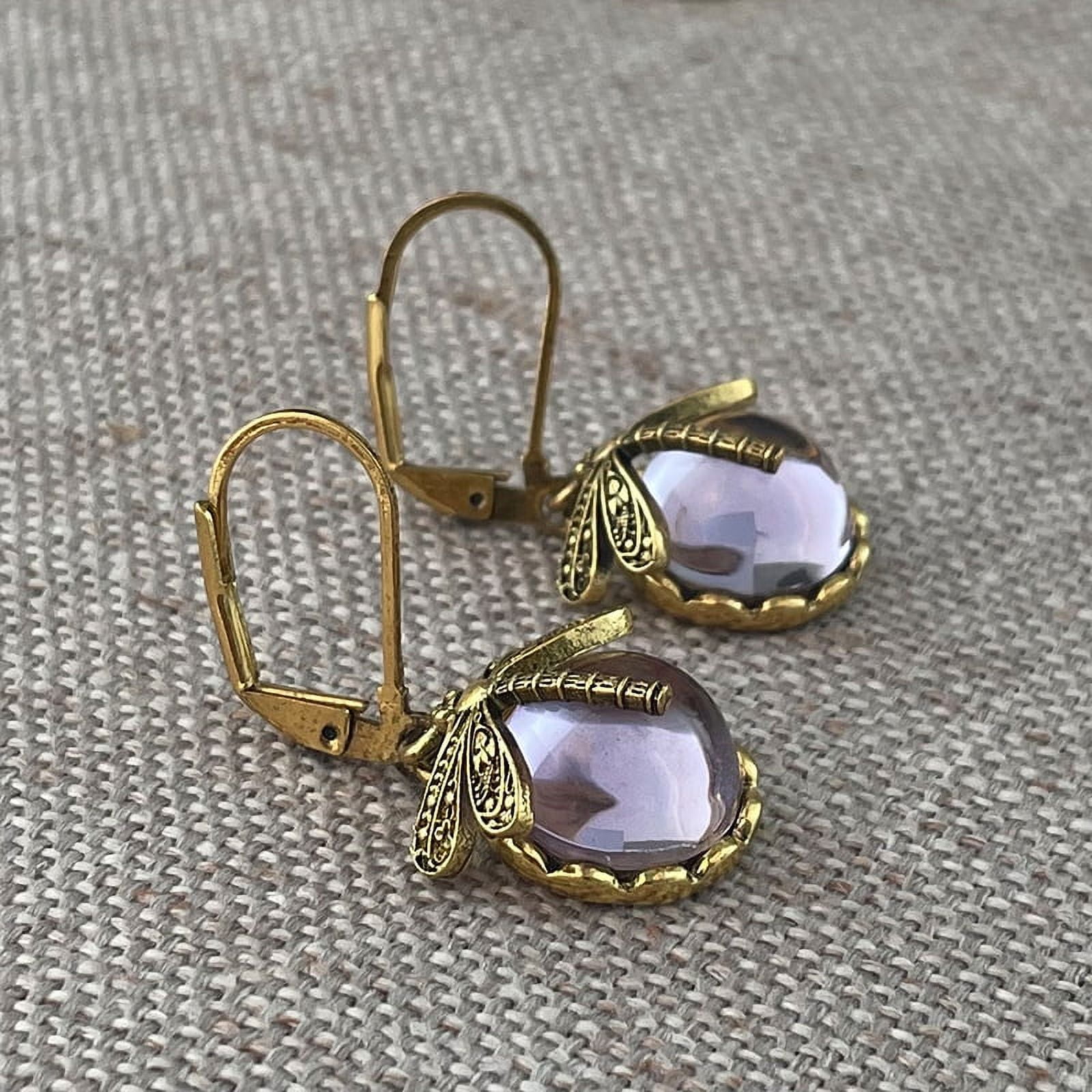 Vintage Dragonfly Earrings with Inky Blue Moonstone and Brass Glass ...