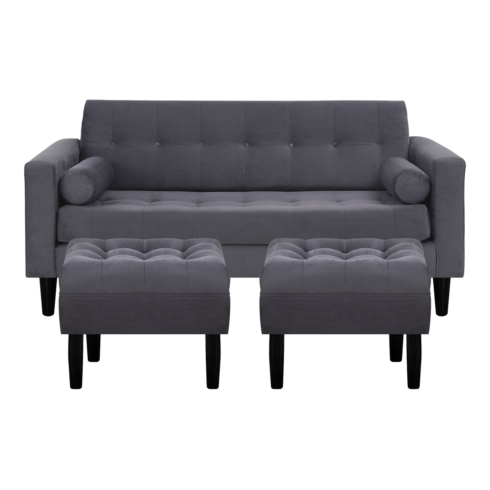 Sofa Retro 3c + 2 Pouf Felpa 00 Gris | Lider