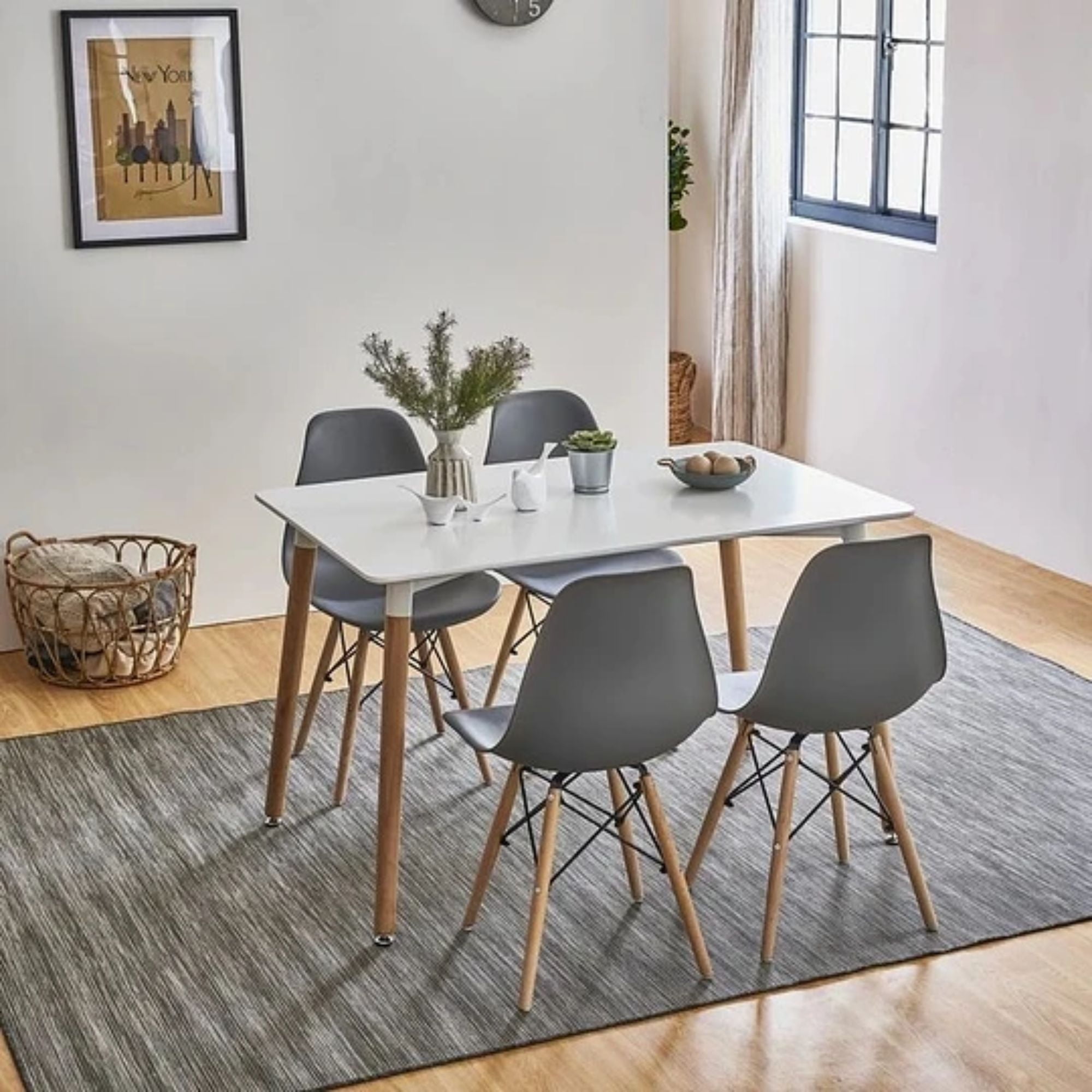 Juego De Comedor eames Rectangular 4 sillas Blanco-Gris 120 cm | Lider