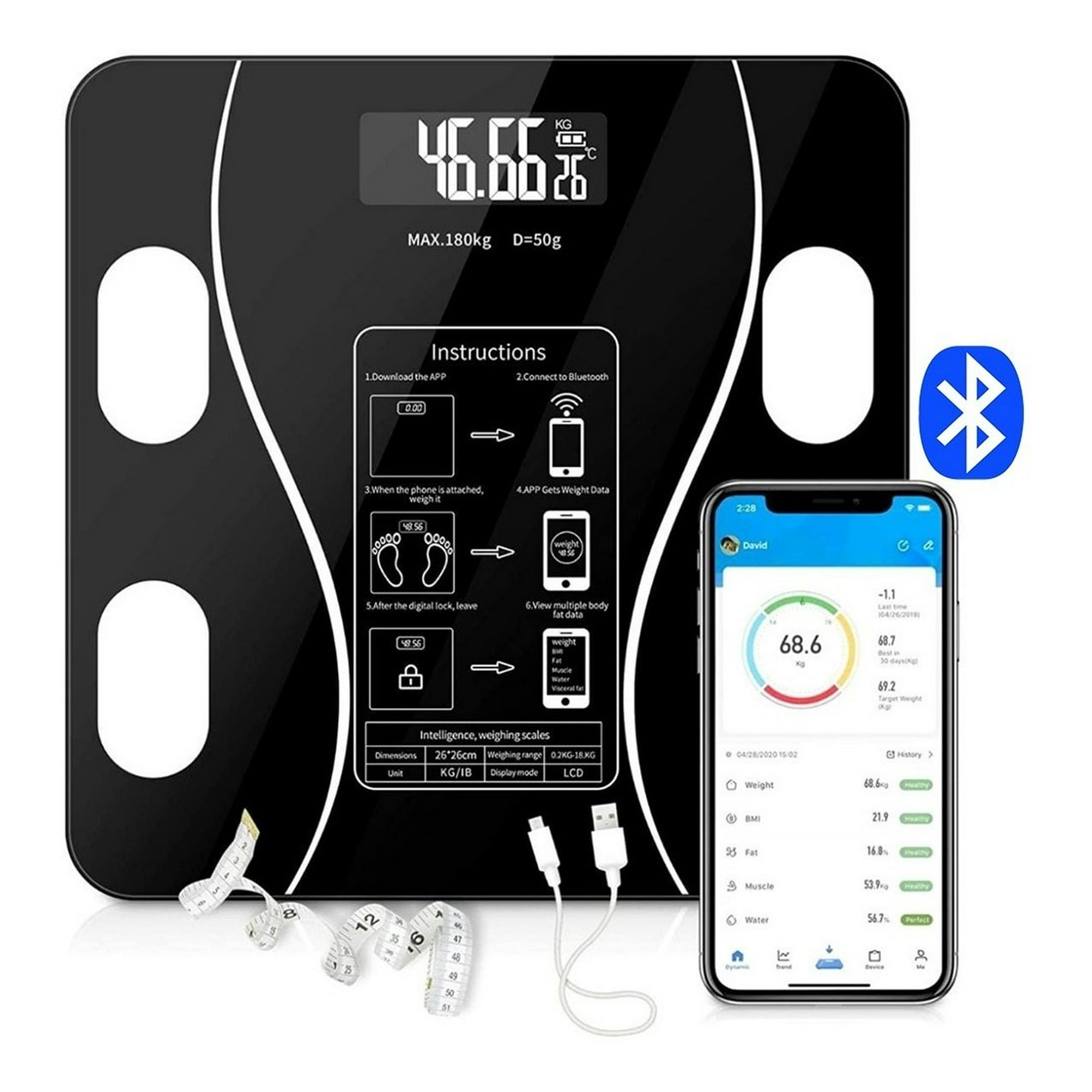 Pesa Digital De Baño Inteligente Recargable Bluetooth App | Lider