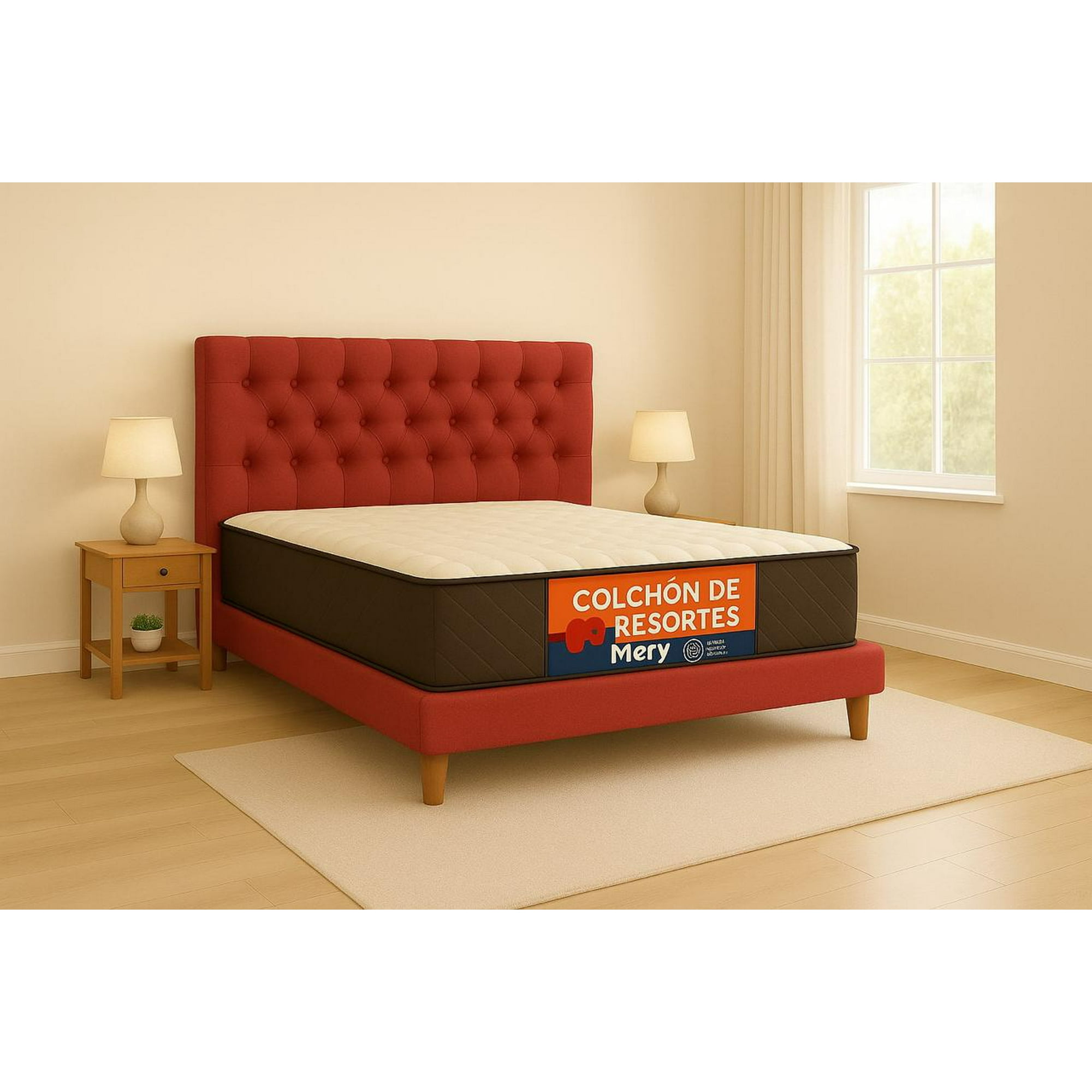 Cama Plaza y Media Rojo Italiano Top Quality + Colchon Mery Desing | Lider