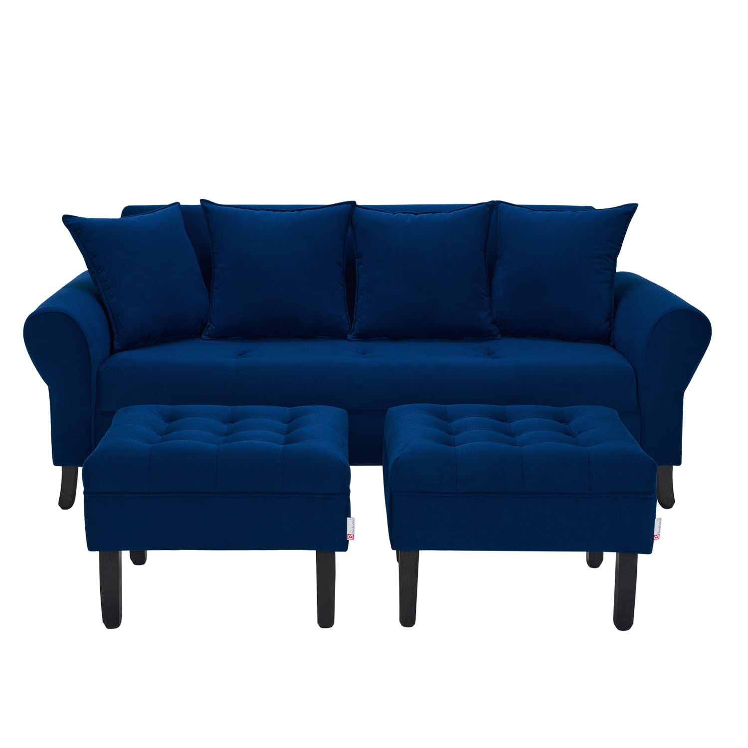 Sofa Lua 3c + 2 Pouf Felpa 20 Azul Marino | Lider