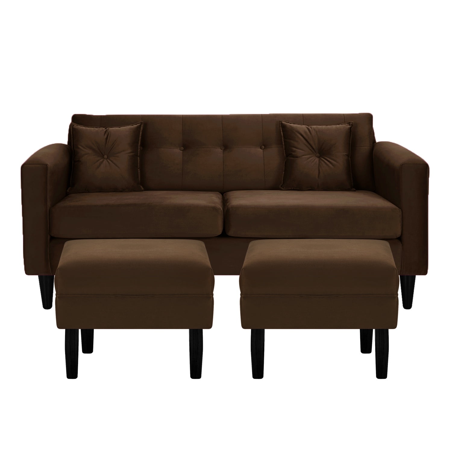 Sofa New Retro 3c + 2 Pouf Felpa 00 Chocolate | Lider