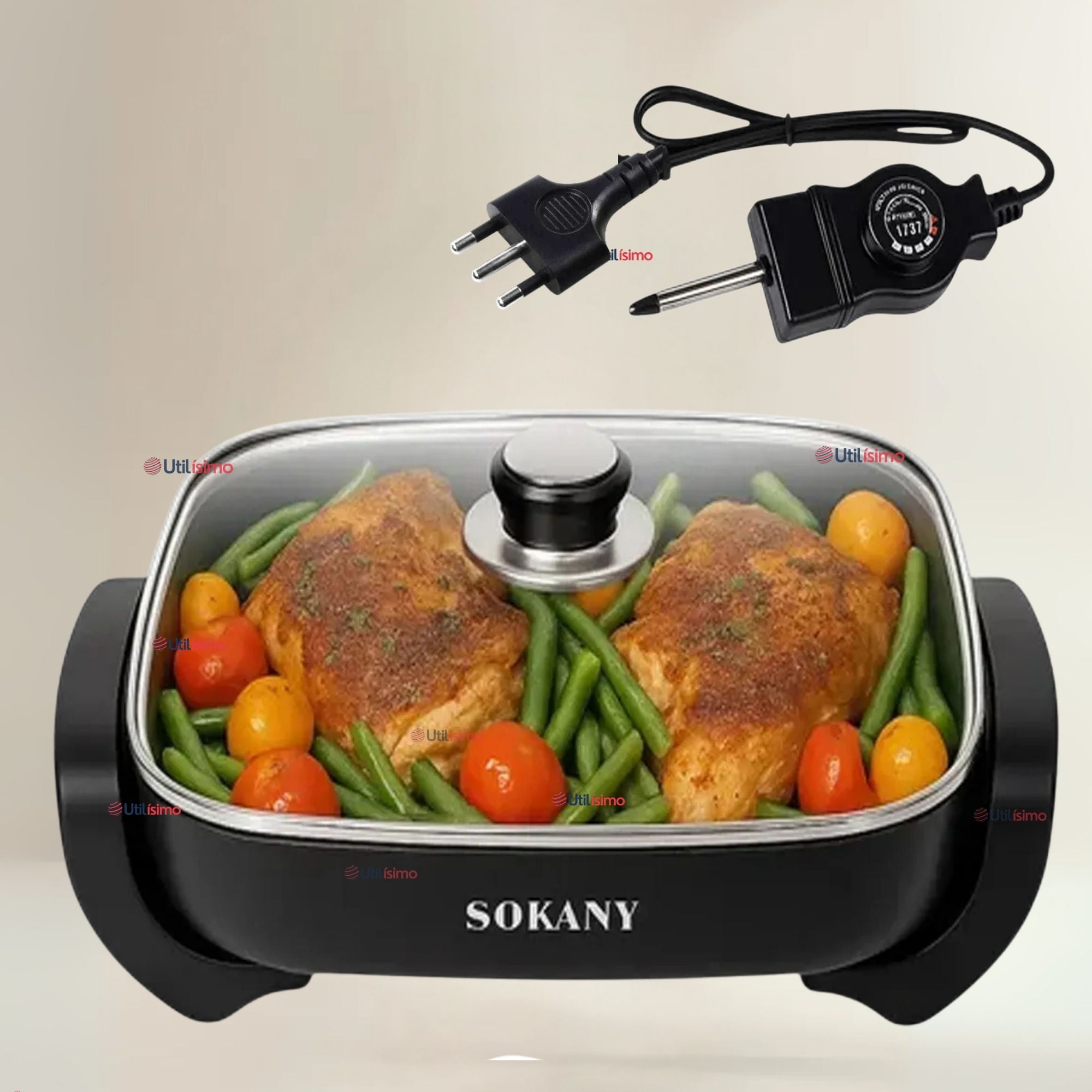 Sartén Eléctrico Sokany 1500W de Potencia Olla Antiadherente ...