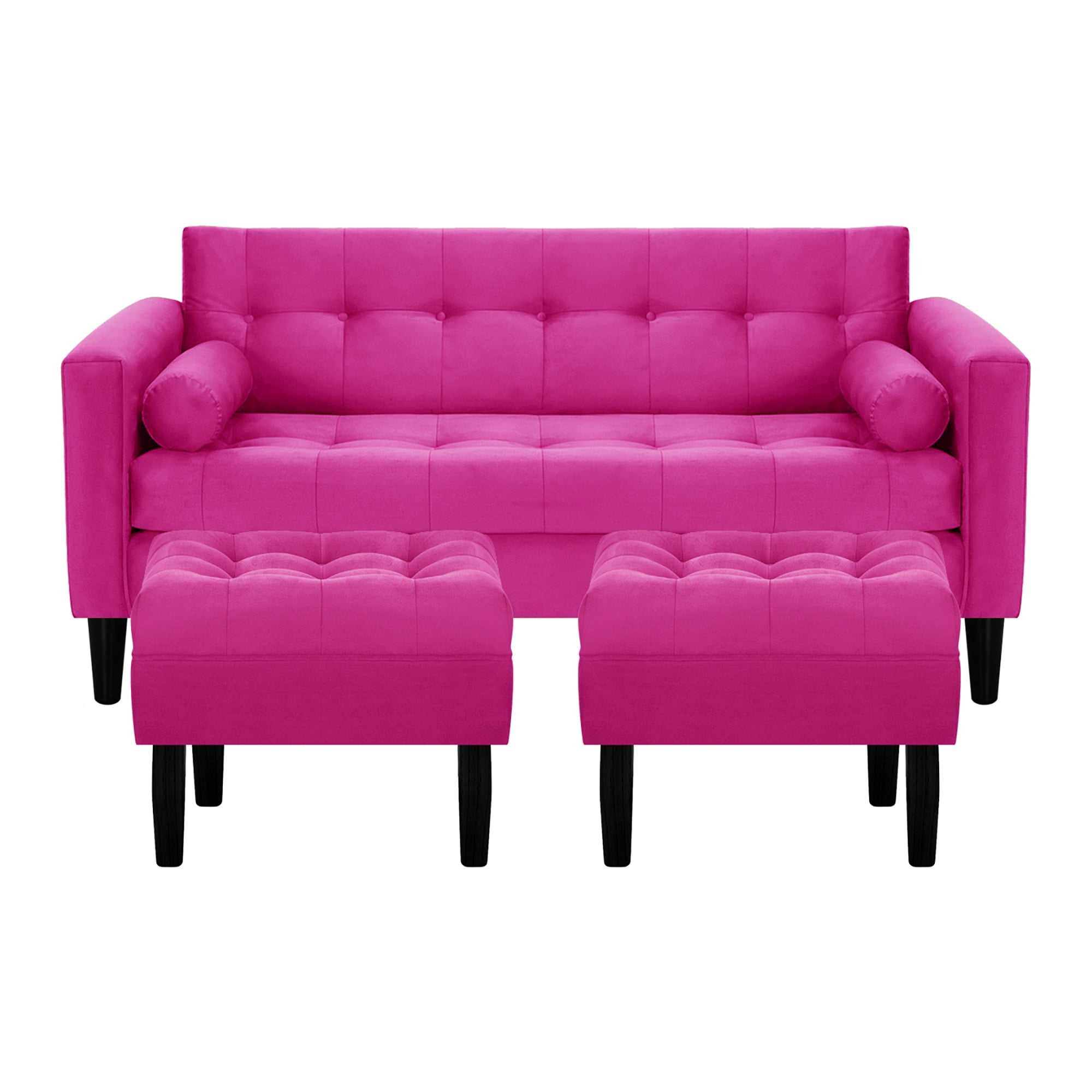 Sofa Retro 3c + 2 Pouf Felpa 00 Fucsia | Lider