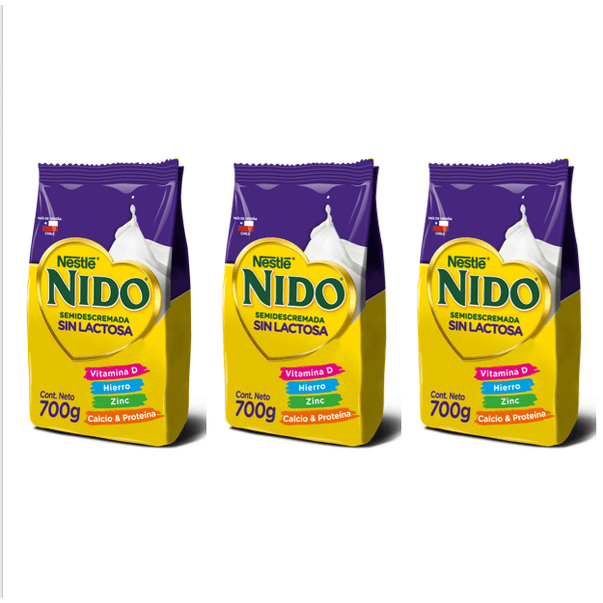 Pack 3 Leche En Polvo Nido Semidescremada S/lactosa Bolsa 700g | Lider