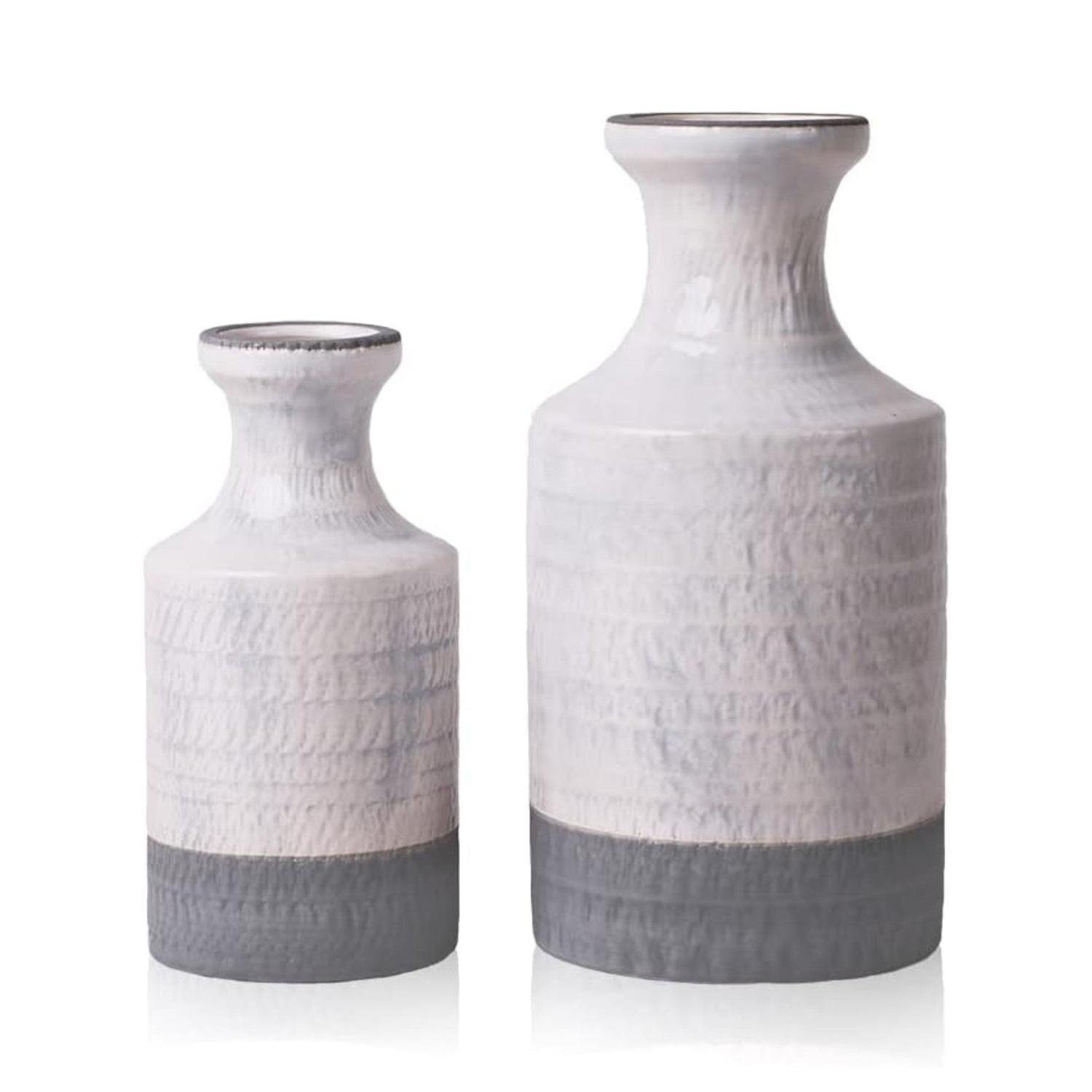 Set 2 Jarrones cerámica decorativo Blanco-Gris Rustico gris | Lider