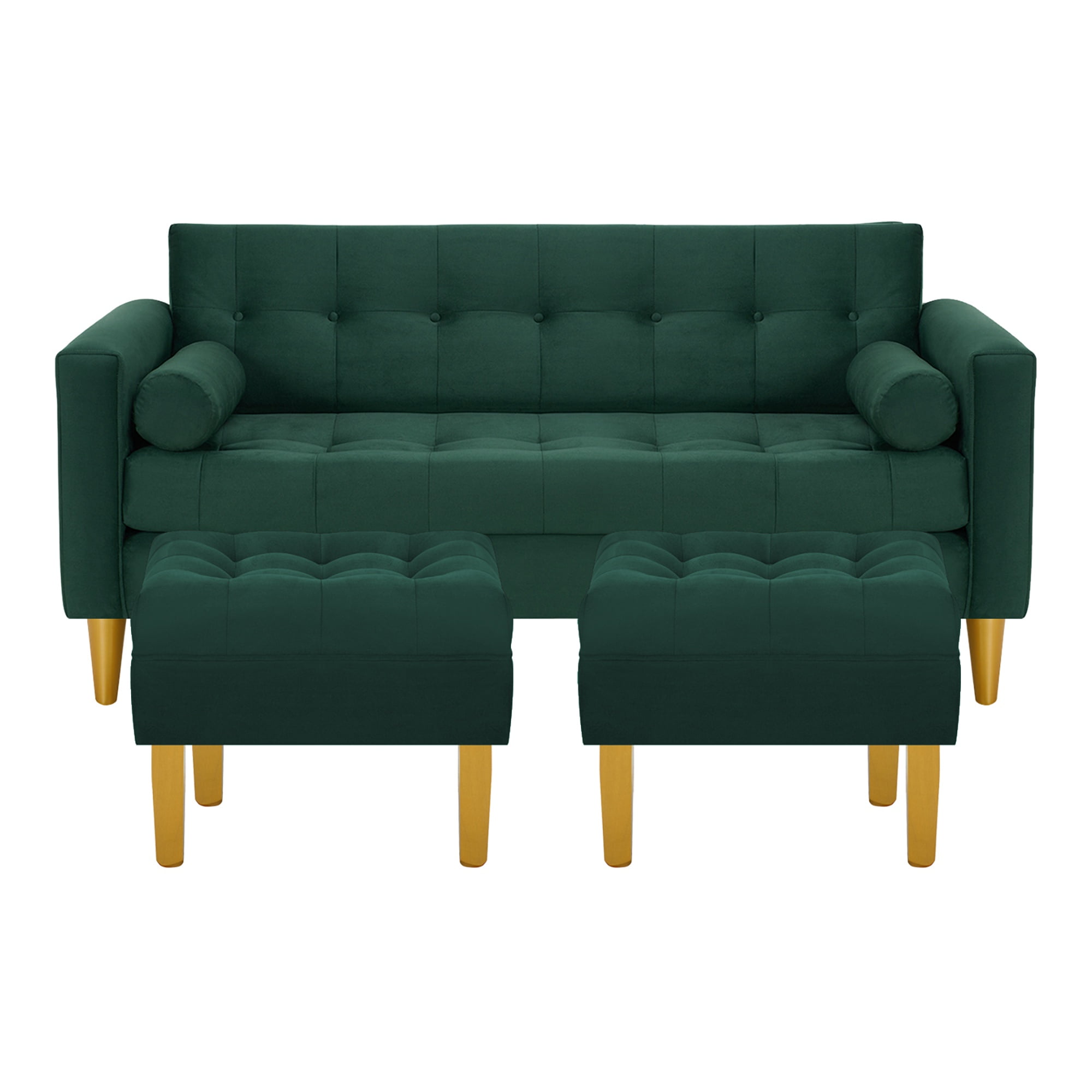 Sofa Retro 3c + 2 Pouf Felpa 01 Verde Botella | Lider