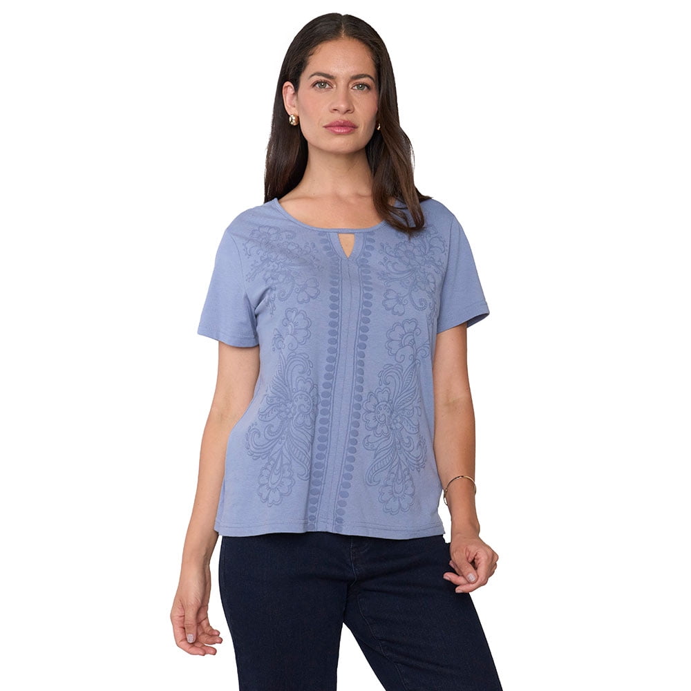 Polera Mujer Bordado Celeste Corona | Lider