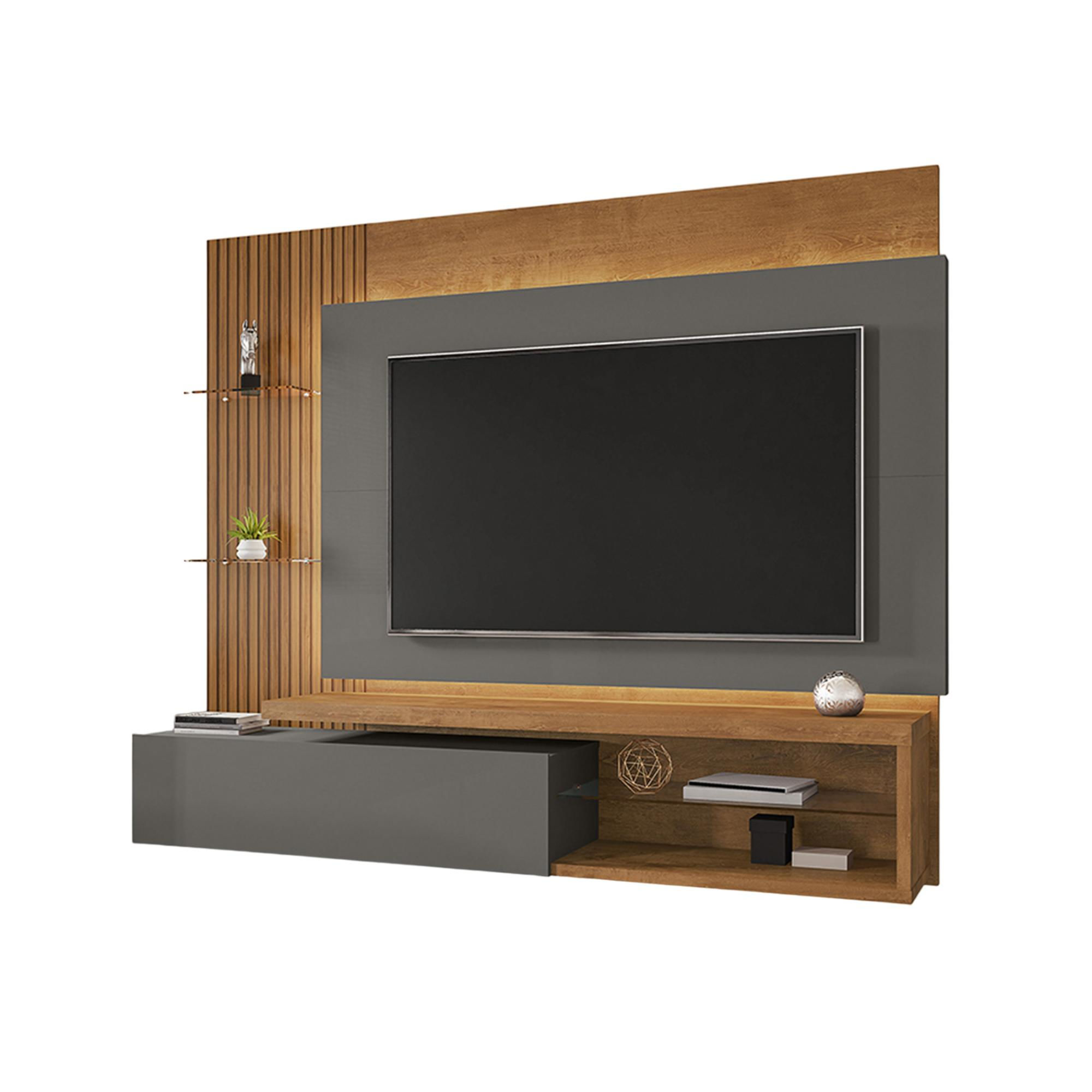 Rack Panel Tv 65 Copacabana Natural Titanium Ripado | Lider