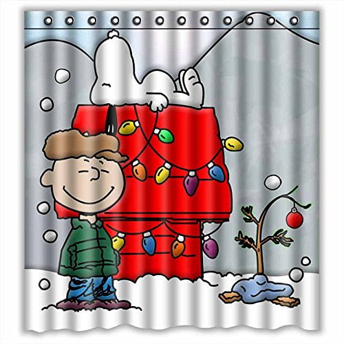 Cortina de ducha navideña de Charlie Brown y Snoopy con ganchos, tamaño ...