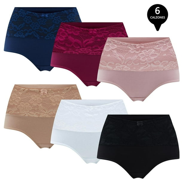 Pack de 6 Calzon Tiro Alto Algodón con Encaje | Lider