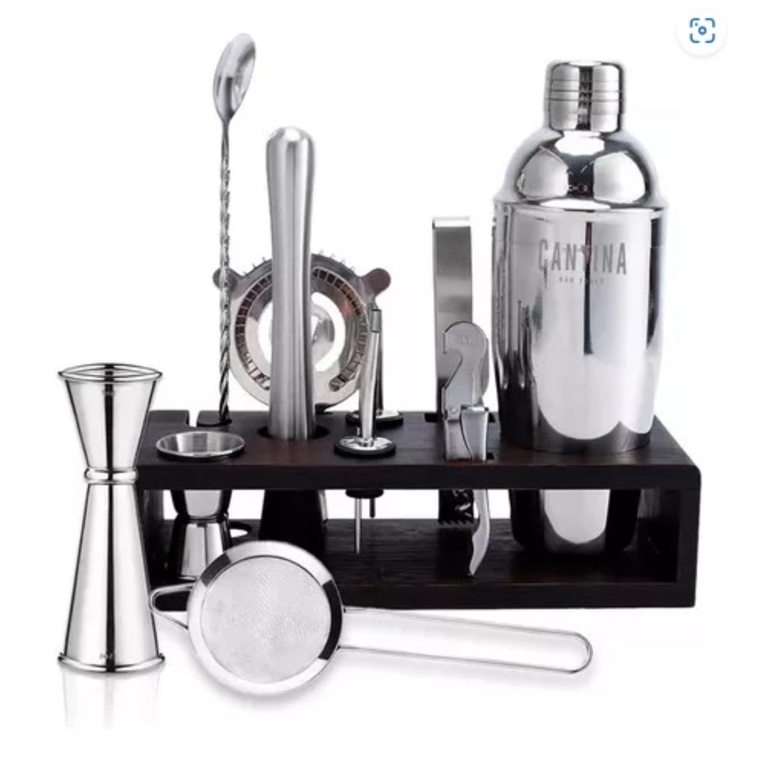 Coctelera Set Bartender Bar 12 Piezas Inoxidable Base Madera Cantina ...