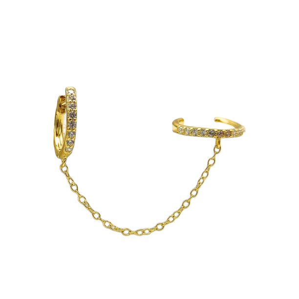 Aro Argolla Huggie con Cadena Earcuff Plata 925 Chapada En Oro | Lider