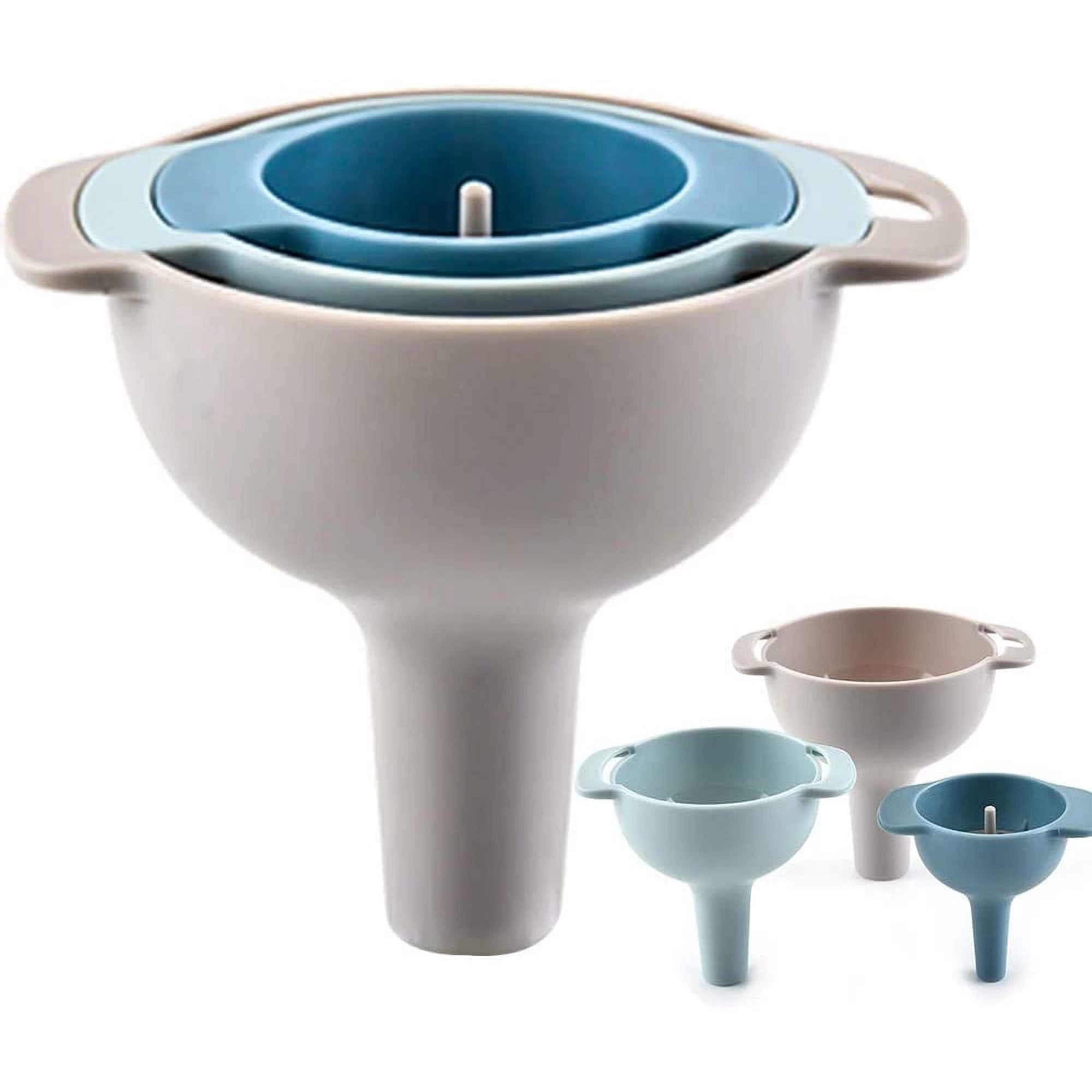 Embudo de cocina 4 en 1, juego de embudos multifuncionales de 3 piezas con asa y colador ...