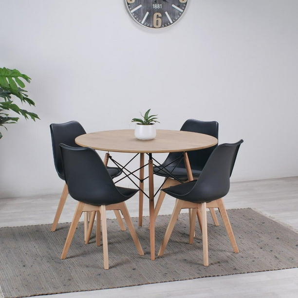 Comedor Redonda Shanna 100cm + 4 Sillas Tulip Negro | Elegancia negro ...