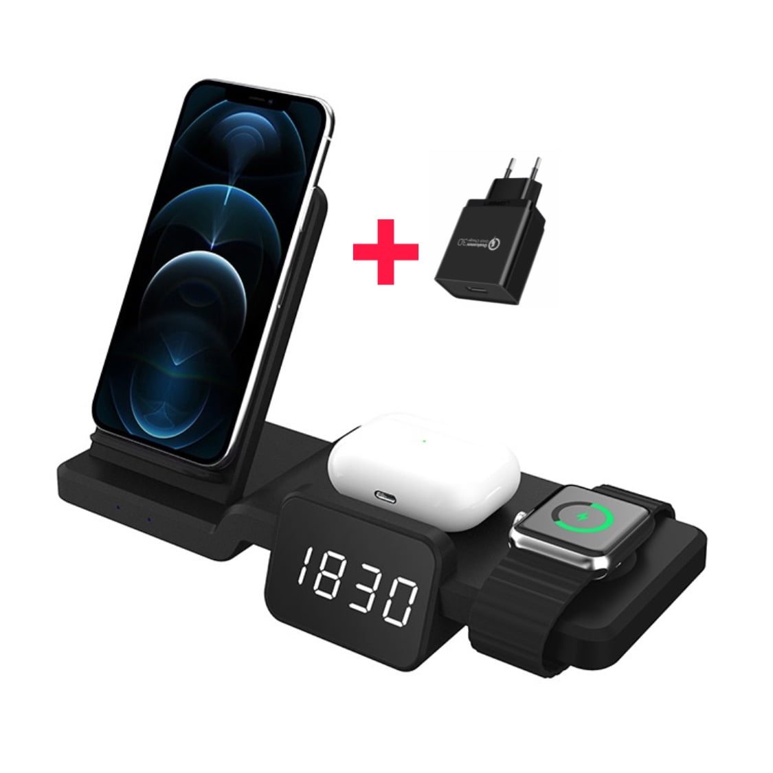 Base Carga Rápida Inalámbrica iPhone 15w (4en1) + Cargador | Lider