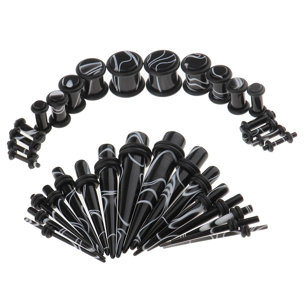 32 Piezas Kit De Estiramiento De Medidores De Oreja Tapón Acrílico Taper 14G-0G Expansor Negro ...