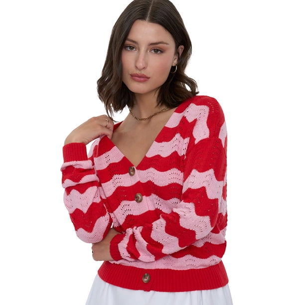 Cárdigan Mujer Rayas Rojo/Fucsia Corona | Lider