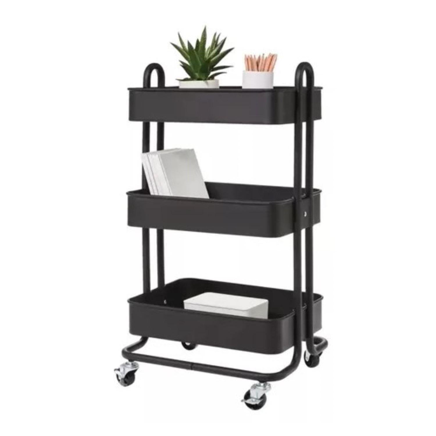 Carrito Carro Organizador Multiuso Con Ruedas Acero Color Negro | Lider
