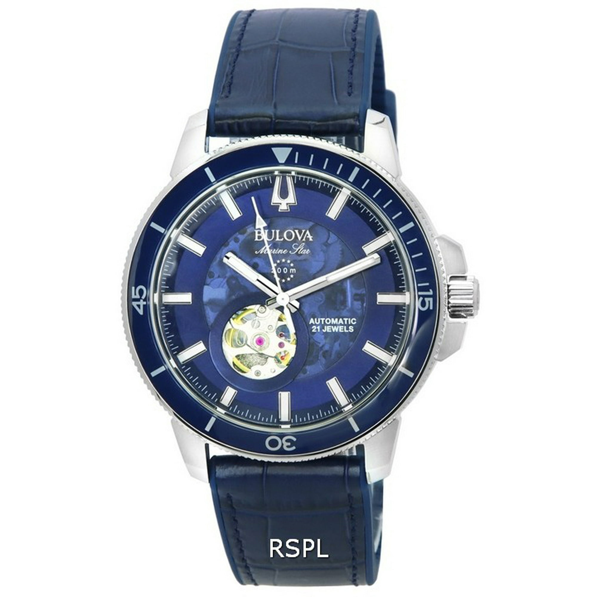 Reloj Bulova Marine Star Open Heart Blue Dial Automatic Diver's 96A291 ...