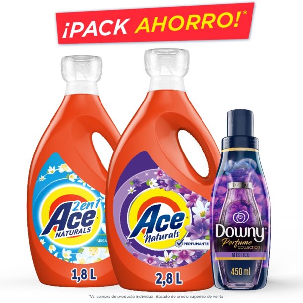 Pack Detergente Líquido Ace + Suavizante Downy Místico, 4.6L + 450 ml ...
