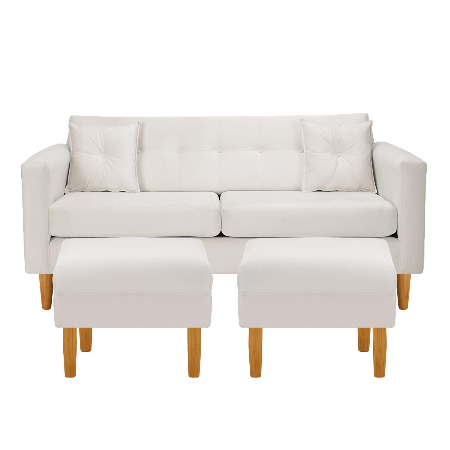 Sofa New Retro 3C + 2 Pouf Felpa 04 Crudo | Lider
