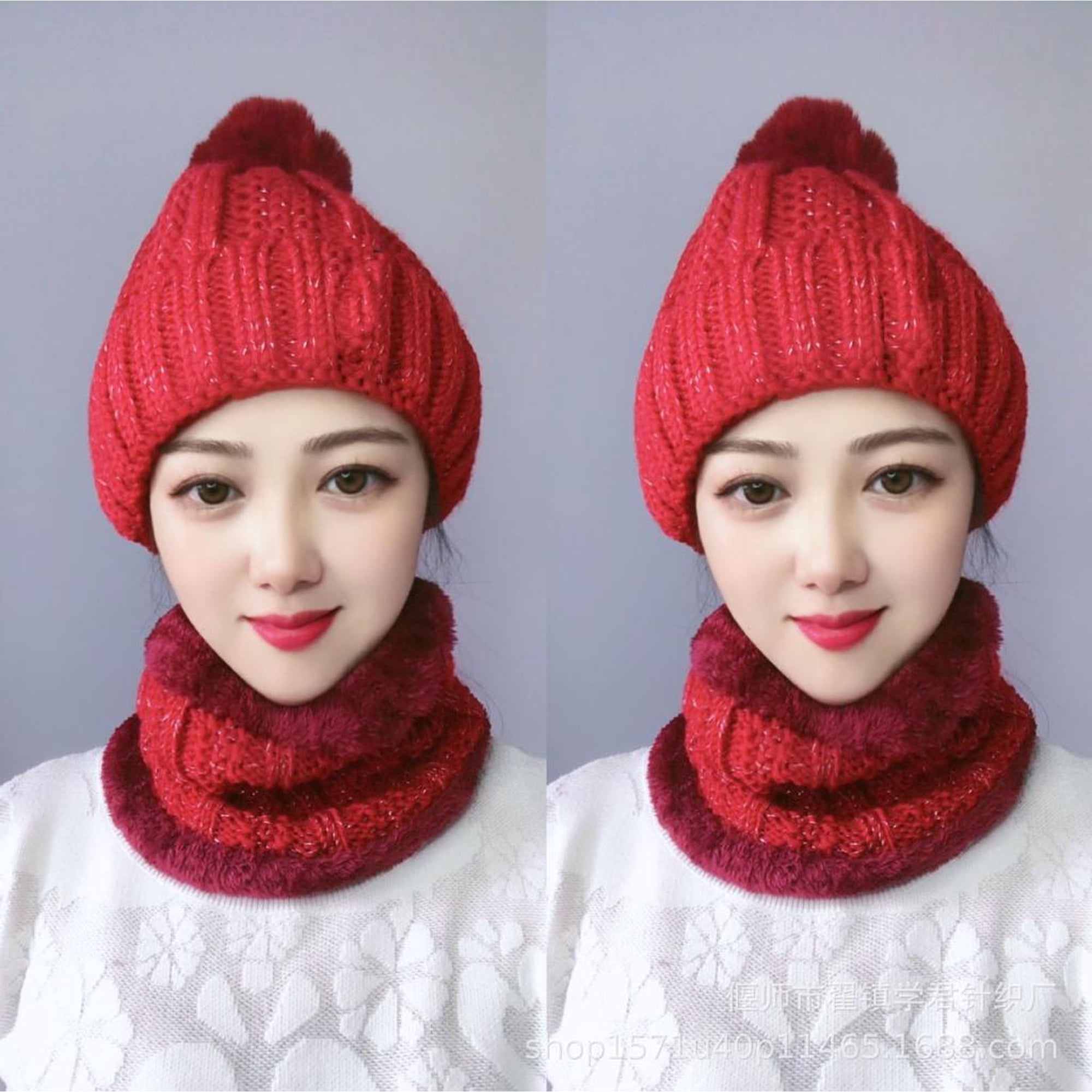 Gorro Con Pon Pon Con Interior De Chiporro + Cuello Invierno Rojo | Lider