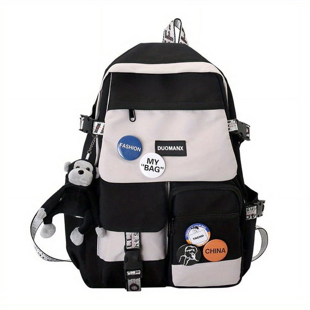 Preppy Style Colorblock Student Backpack - Large Capacity School ...