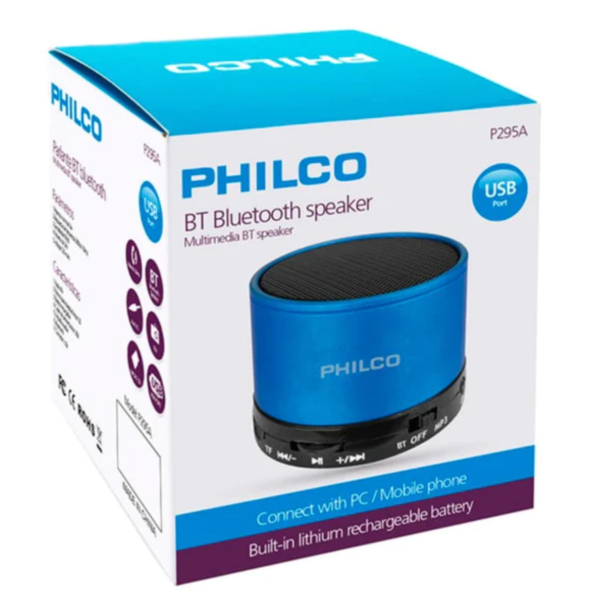 Parlante Redondo Portatil Philco Bluetooth P295 Azul | Lider