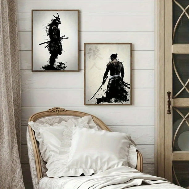 2pcs/set Frameless Japanese Samurai Canvas Paintings, Wall Art ...
