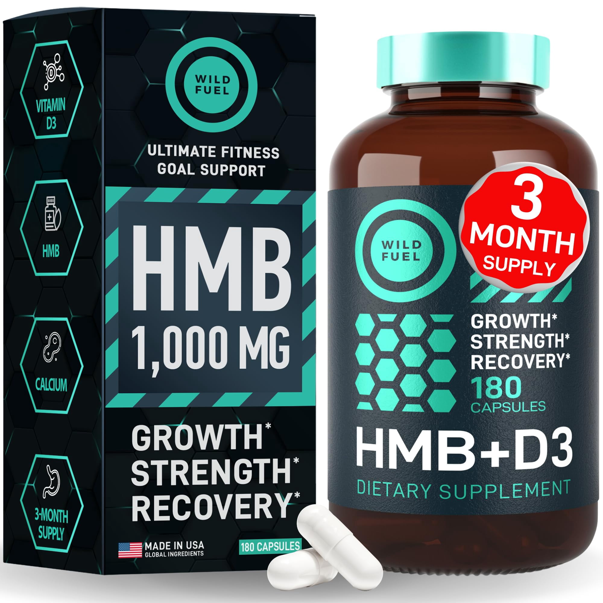 HMB Supplements Wild Fuel 1000 mg con vitamina D3 180 cápsulas | Lider