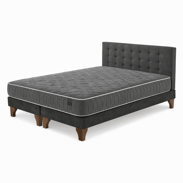Cama Europea Somnia 2 Plazas + Respaldo Lino Capitone + Patas Plastico ...