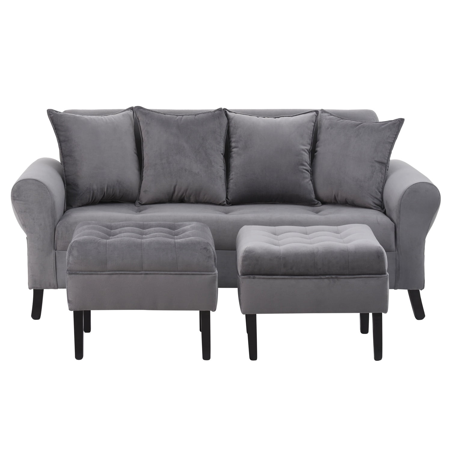 Sofa Lua 3c + 2 Pouf Felpa 20 Gris | Lider