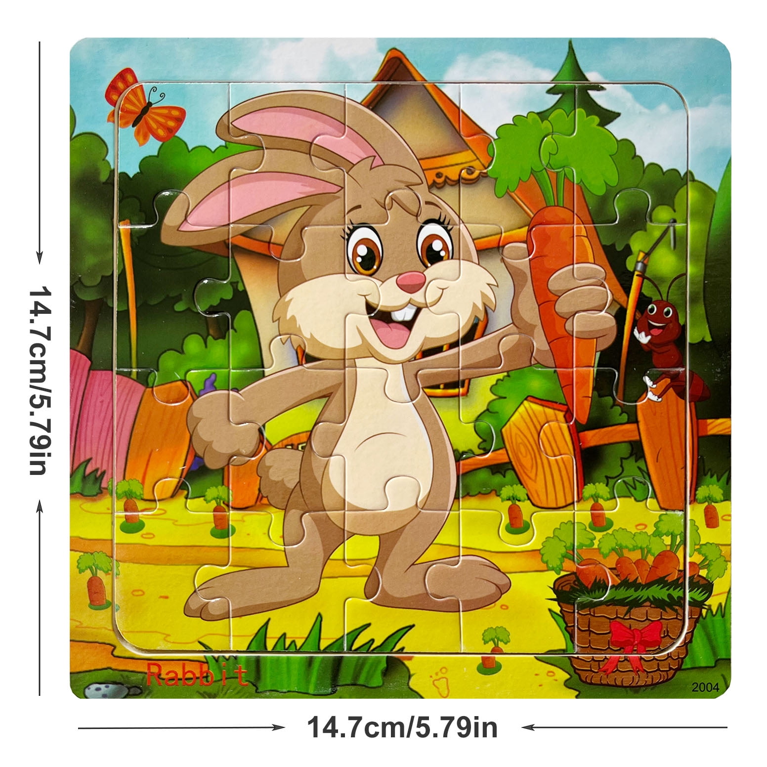 5.79in/14.7cm 20pcs/pack Wooden Puzzle Cartoon Animals Car Letter ...