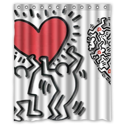 Cortina de ducha con diseño de grafiti y corazón de Keith Haring, con ...