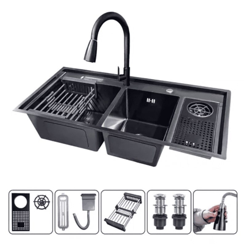 Lavaplatos Con Llave Moderno 100x48 Y Lavavasos Accesorios Negro | Lider