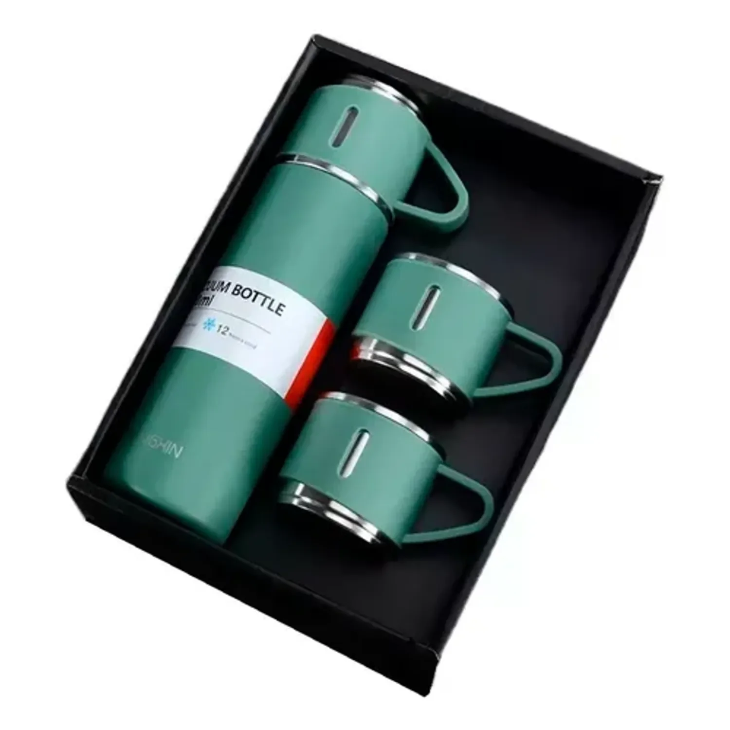 Set Termos Agua Caliente + 3 Tazas Vacuum Verde | Lider