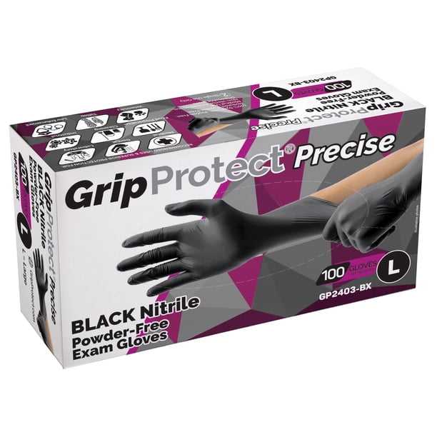 Guantes de nitrilo GripProtect Precise Black Exam 4 mil (L, 100) | Lider