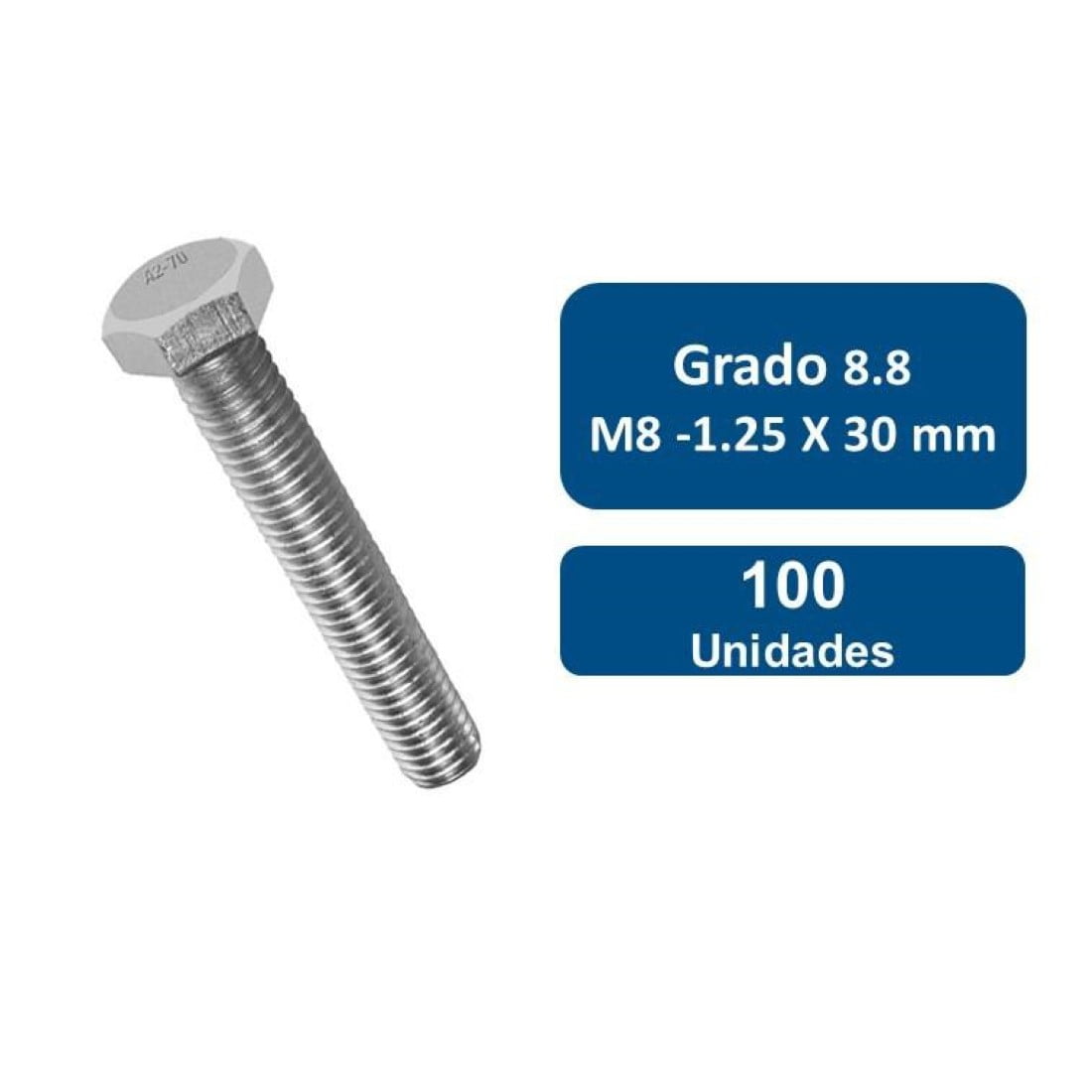 Perno Hexagonal Métrico Zincado Grado 8.8 M8-1.25 x 30mm 100un. | Lider