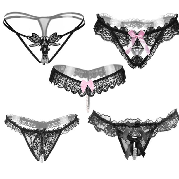 [5 Pack] Sexy Lace Thongs & G-Strings, Sheer & Skimpy Black Lace Trim ...