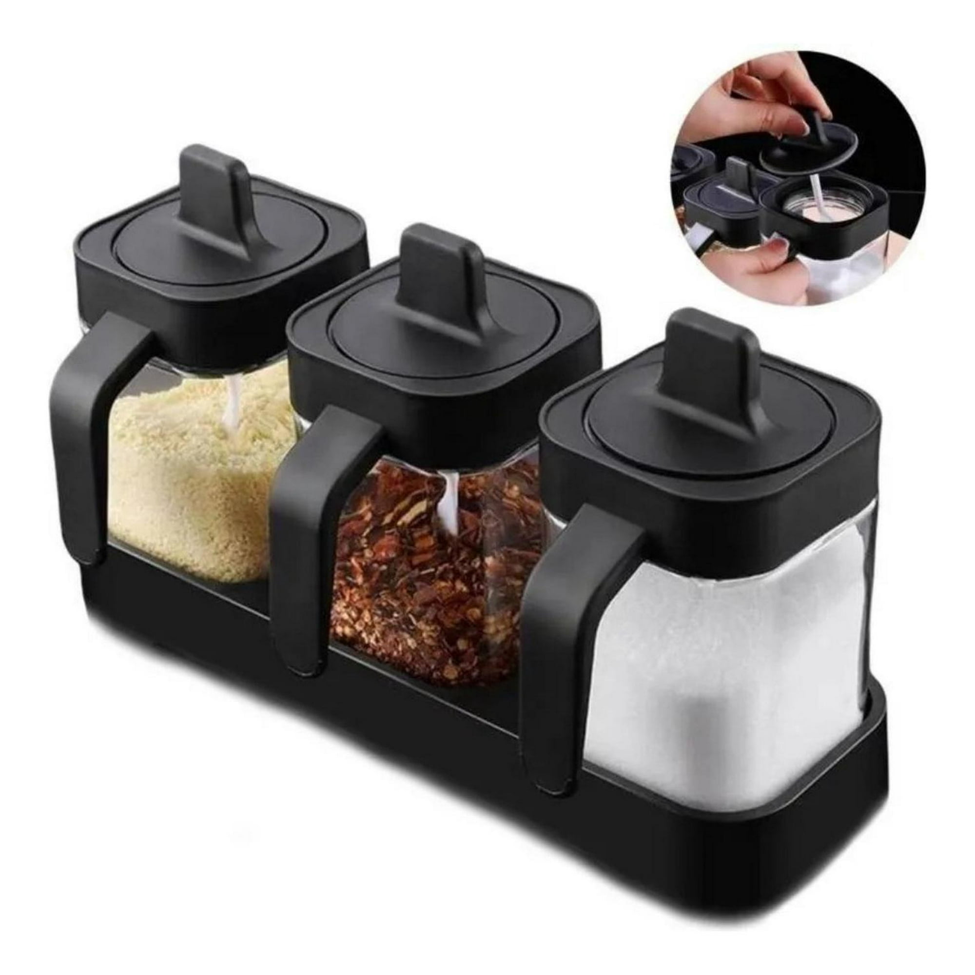 Set 3 Botellas Para Especies Condimentos 2 En 1 Con Cuchara negro | Lider