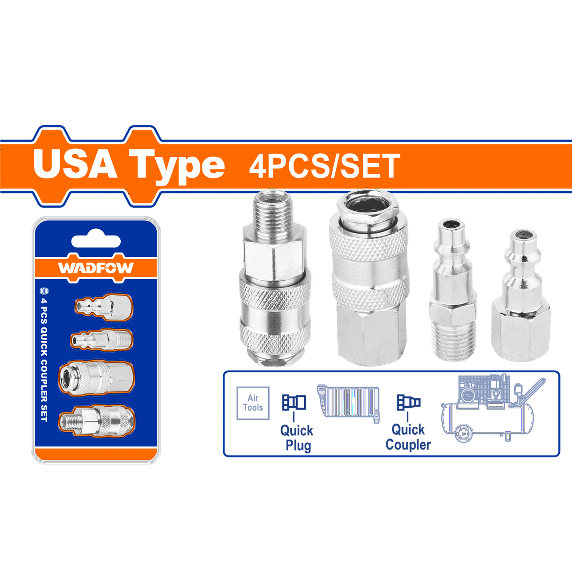Set De 4 Acoples Neumatico Tipo Usa Macho /hembra 1/4 Wadfow | Lider