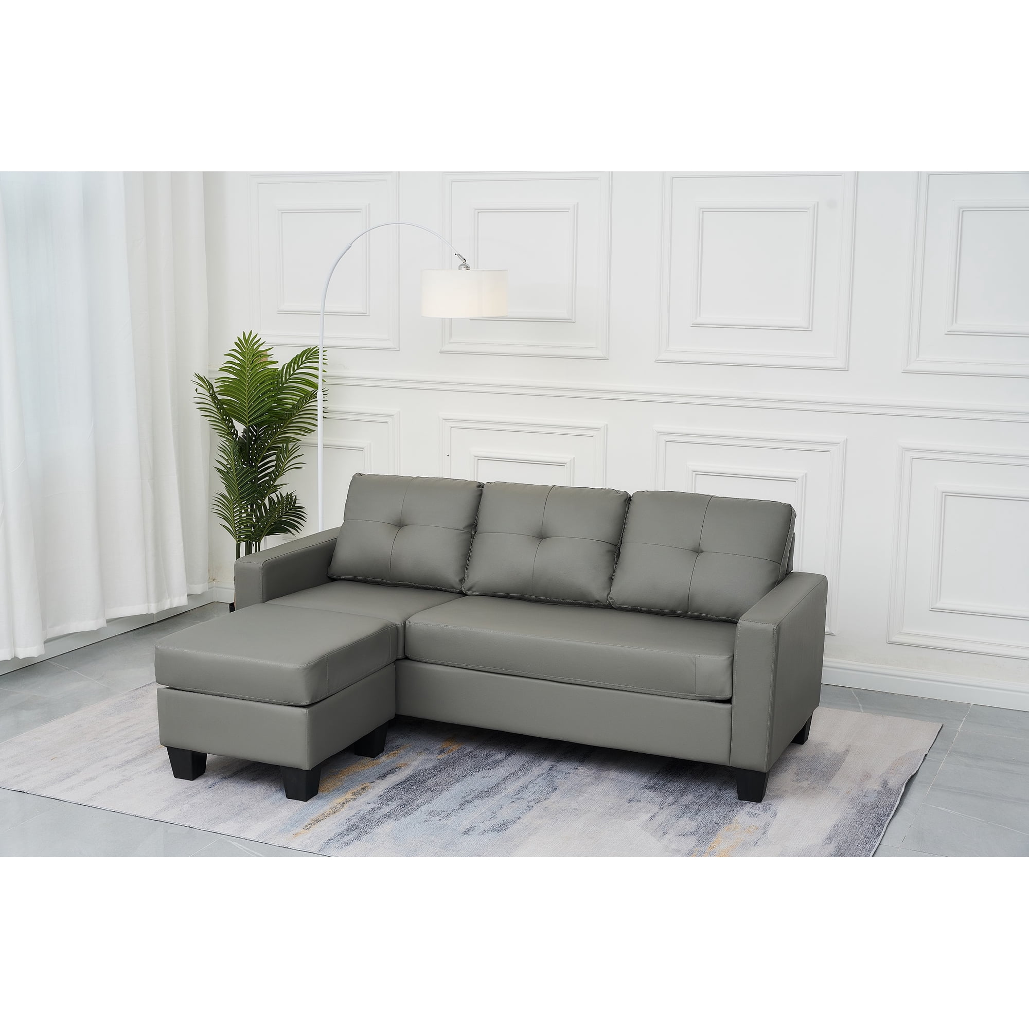 Sofa En L Loveseat Contemporáneo + Chaise Pu Gris | Lider