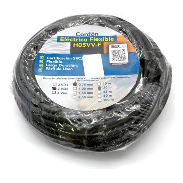 Cable Cordón Eléctrico Sil Flexible 3x0,75mm2 20m Negro Sec | Lider
