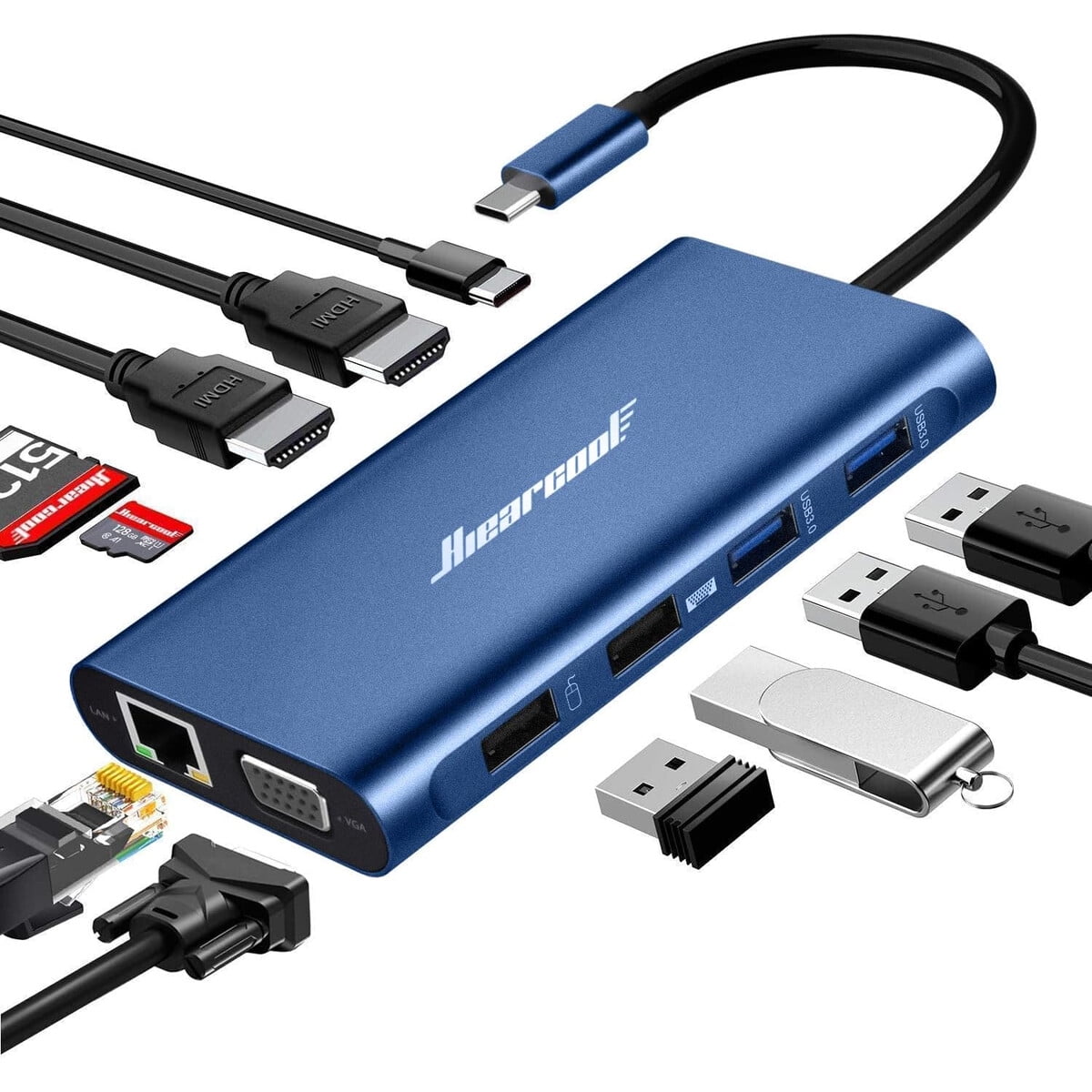 Dock USB C Hiearcool 11 en 1 Dual Monitor 4K HDMI VGA | Lider