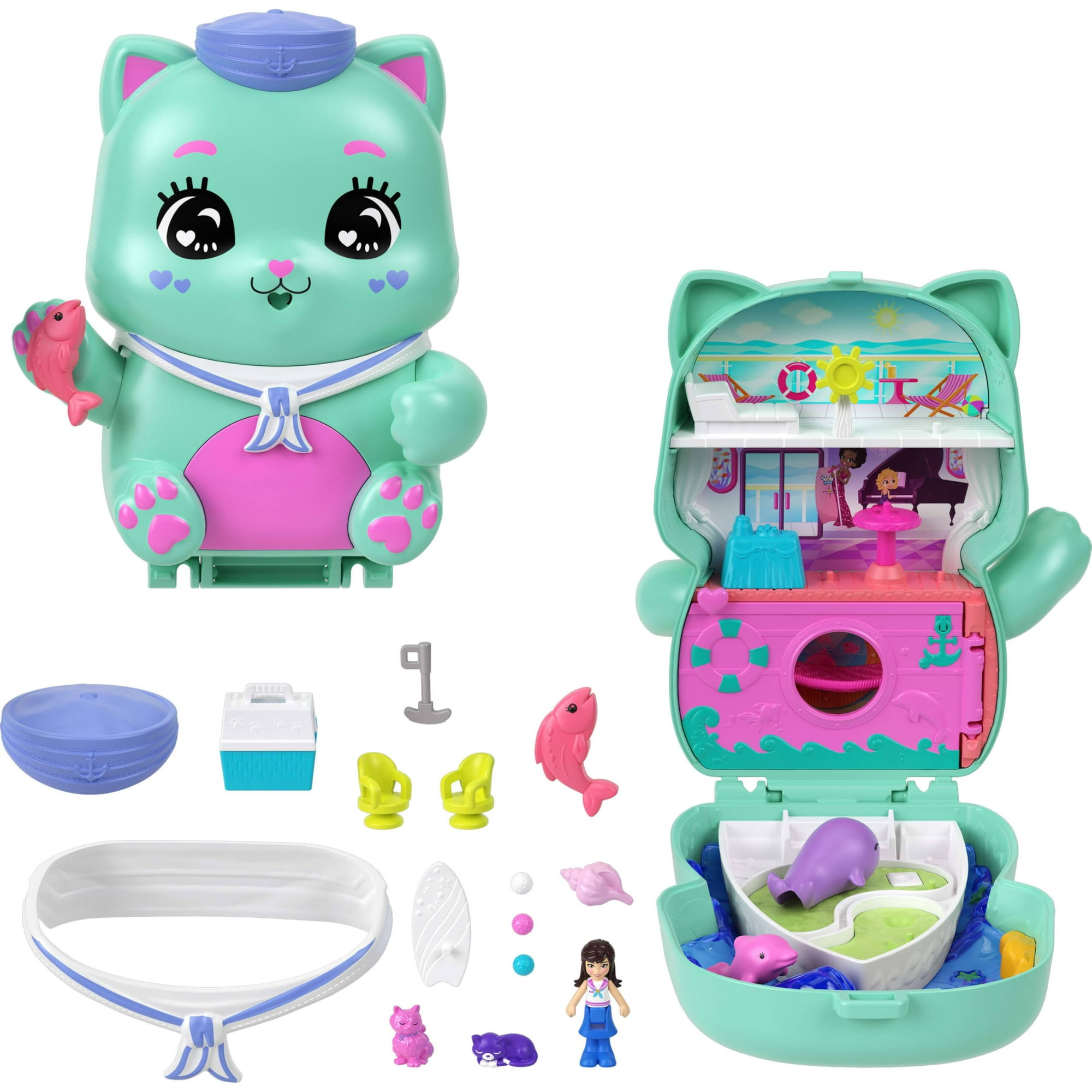 Set de bolsillo Playset Polly Sail Kitty con 1 micromuñeca y mascotas ...