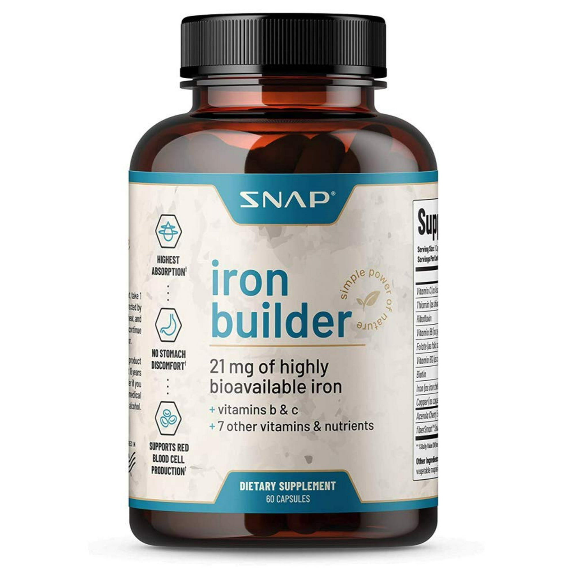 Suplementos de hierro Snap Supplements, píldoras de 21 mg | Lider